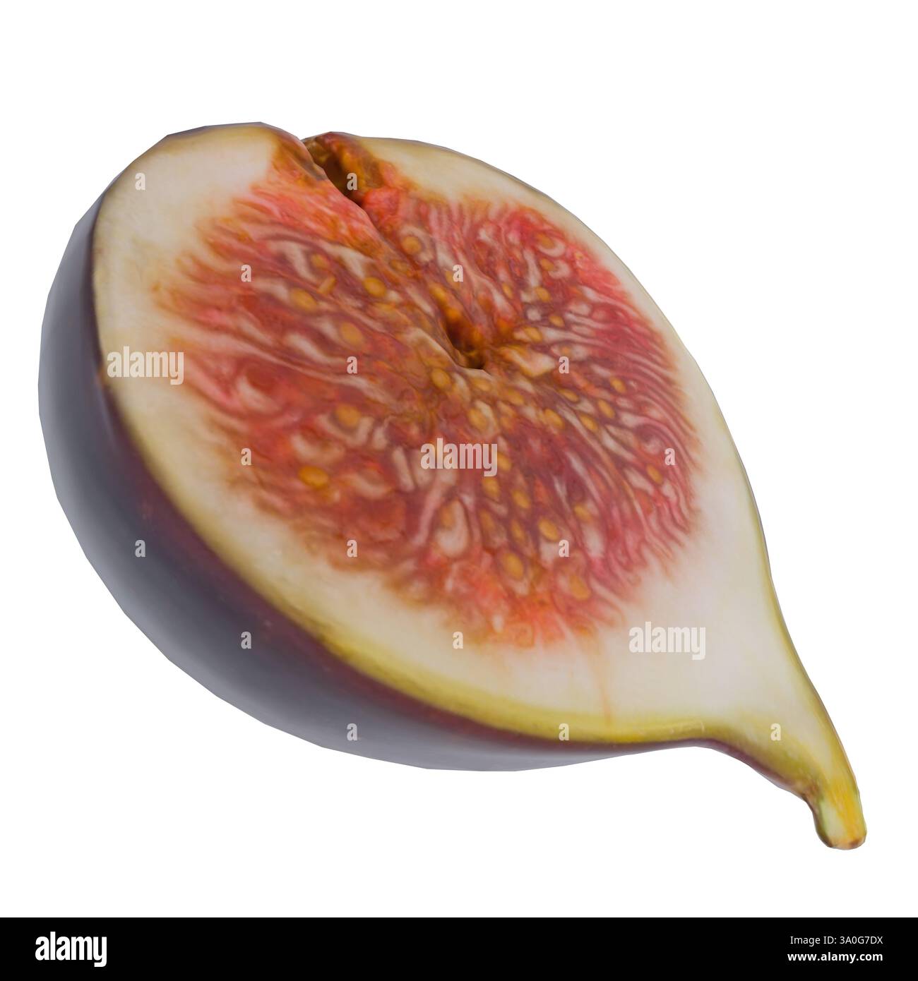 A detailed 3D rendering showcases a sliced fig, revealing its rich ...