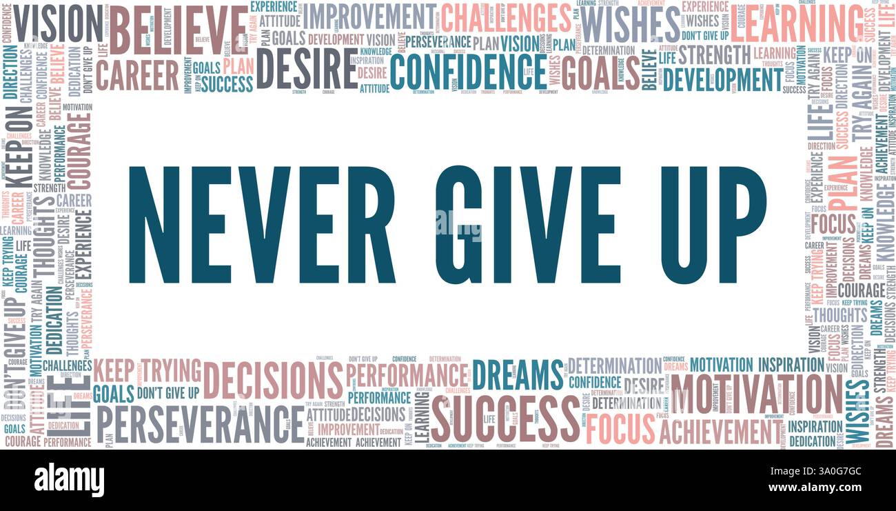 Never Give Up vector illustration word cloud isolated on a white background Stock Vector Image ...
