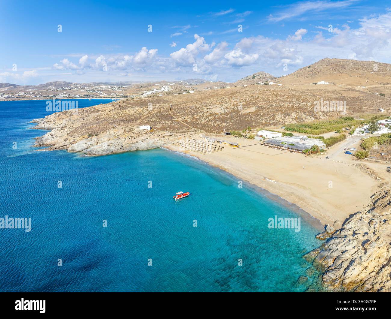 Landscape with Lia beach, Mykonos island, Greece Cyclades Stock Photo ...