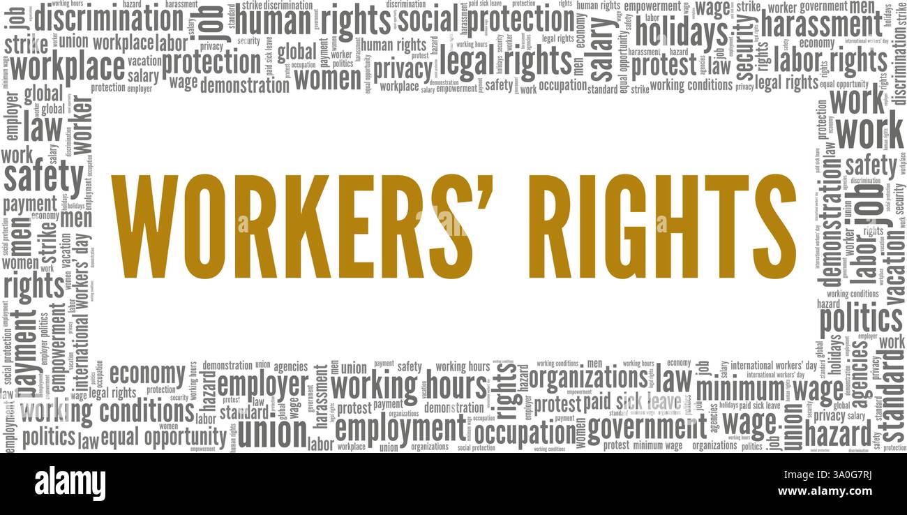 Workers' rights vector illustration word cloud isolated on a white ...