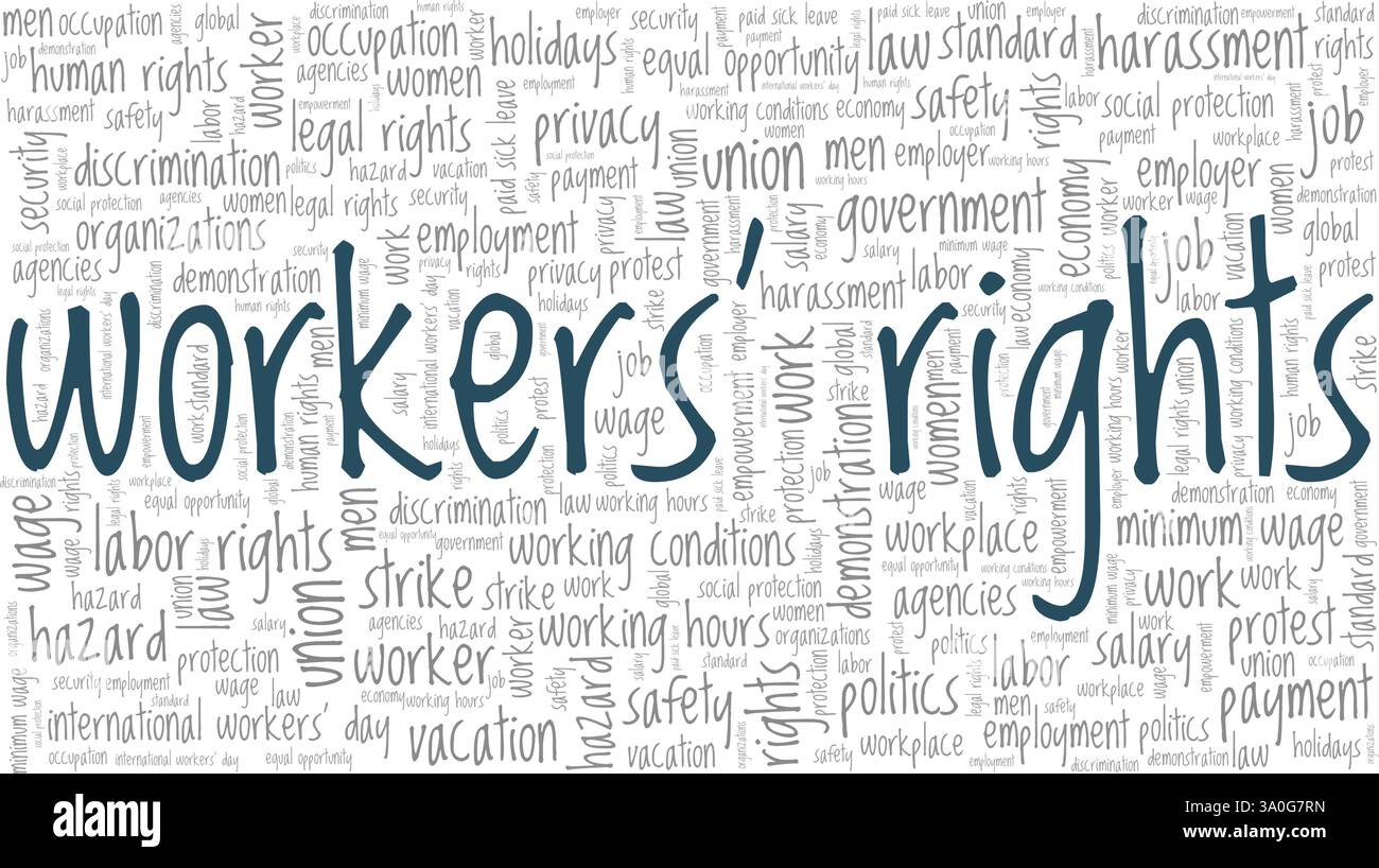 Workers' rights vector illustration word cloud isolated on a white ...