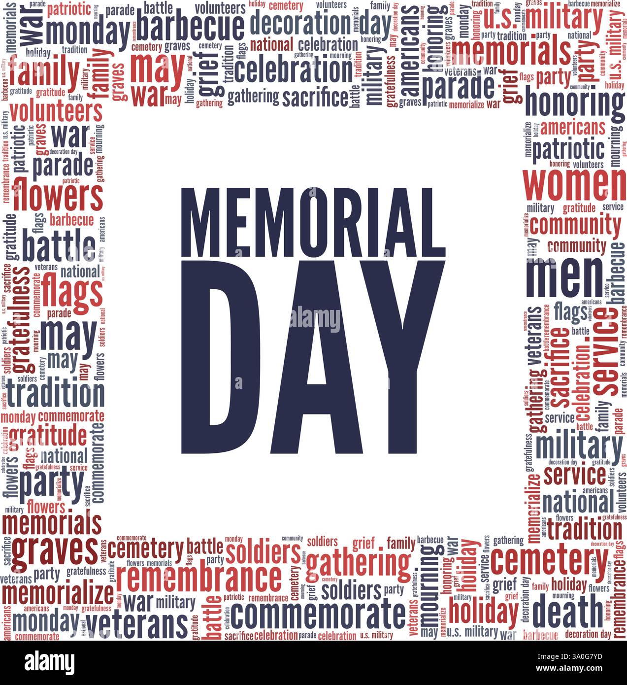 Memorial Day vector illustration word cloud isolated on a white ...