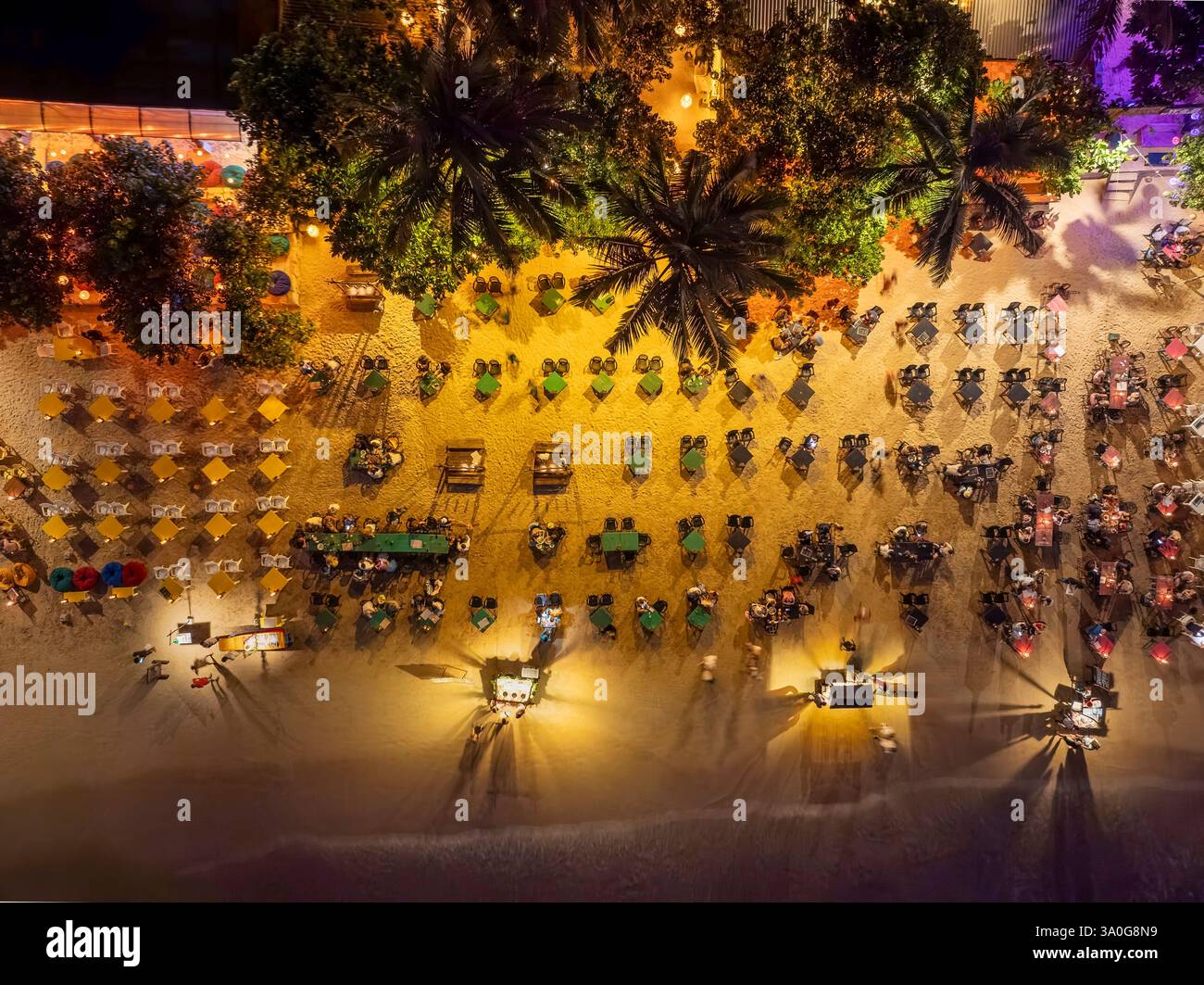 Aerial night photo about the beach restaurants in Mirissa Beach Matara ...