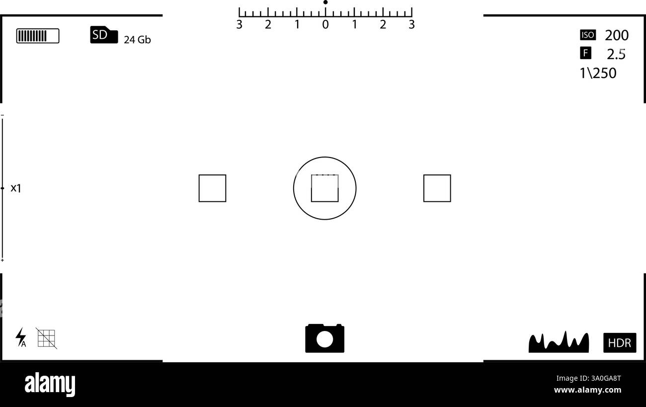 Capture photo or video finder with function icons, preview indicator ...