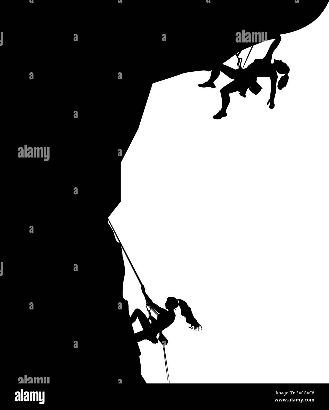 Climbing black silhouette, climbers climbs on rock cliff, endurance ...