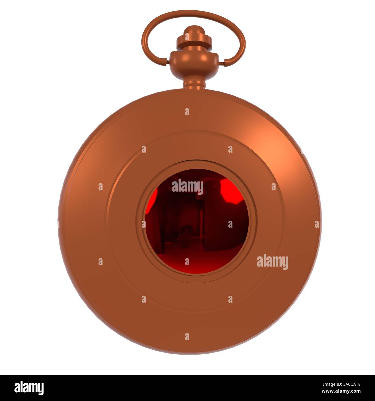 A round vintage alarm clock with a shiny copper exterior showcases a ...