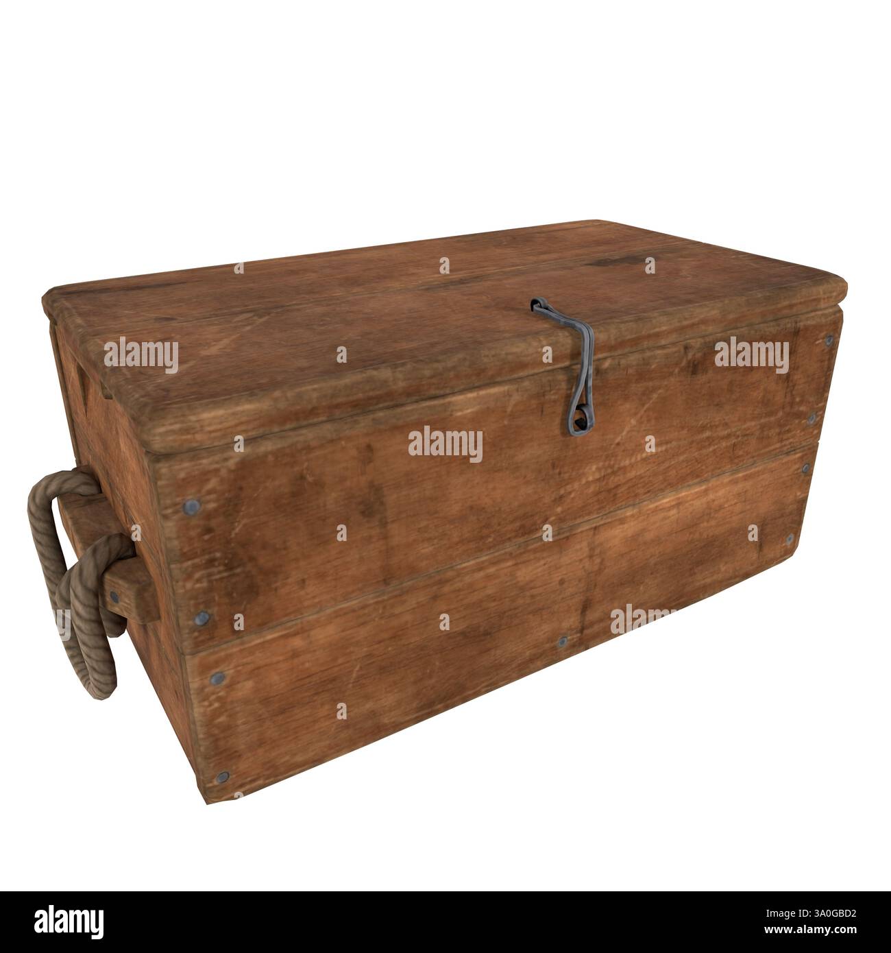 A detailed 3d rendering of a wooden chest featuring rope handles and a ...