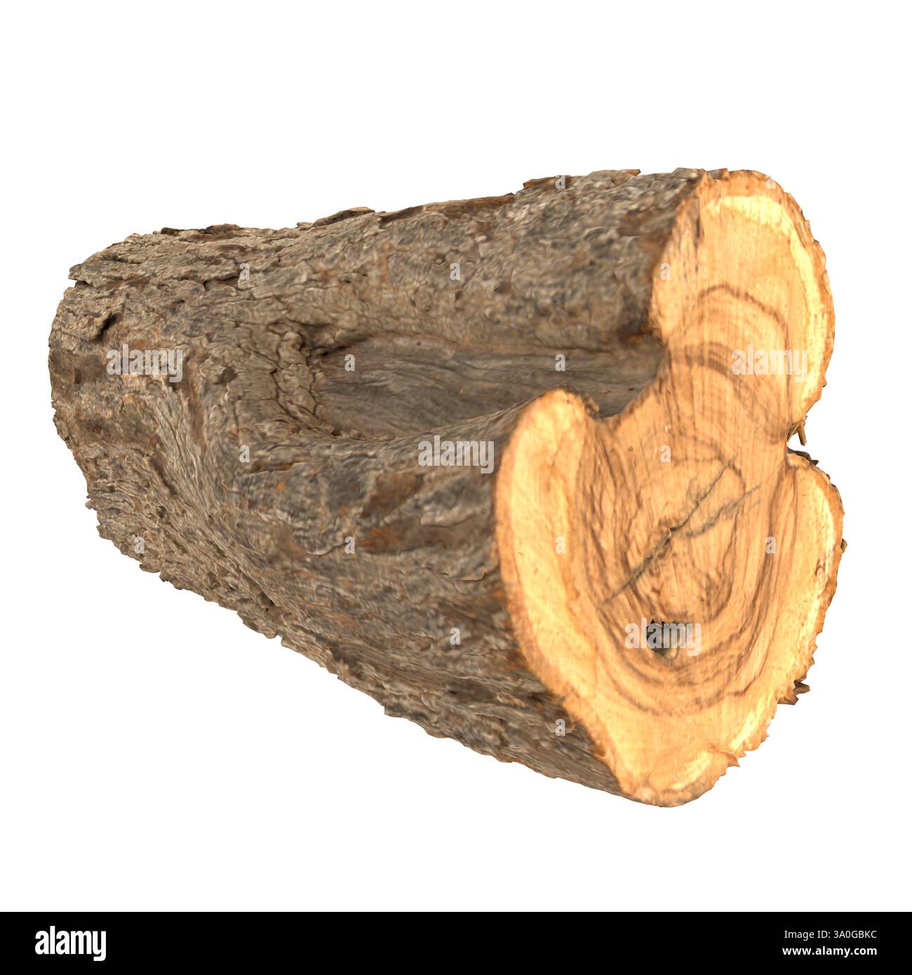 A detailed 3d rendering displays a thick log, showcasing its rough ...