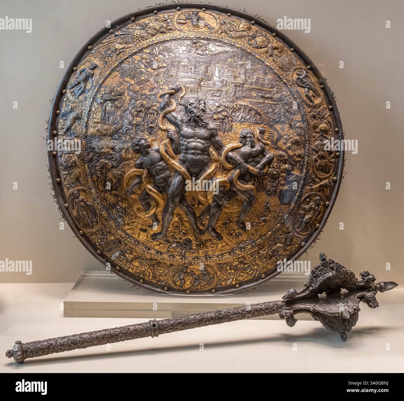 Paris, France - 03 01 2025: Le Louvre Museum. Rondache Shield, Laocoon ...