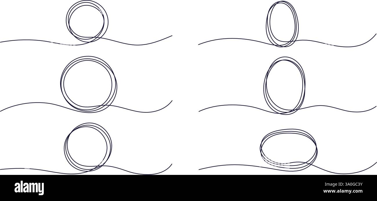 Continuous one line circle collection. Thin ring sketch pencil or pen ...
