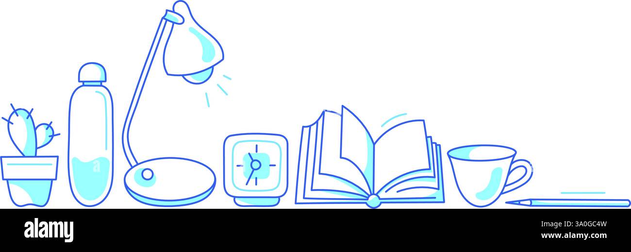 Library and books. Art line sketch border. Desk symbol with laptop ...