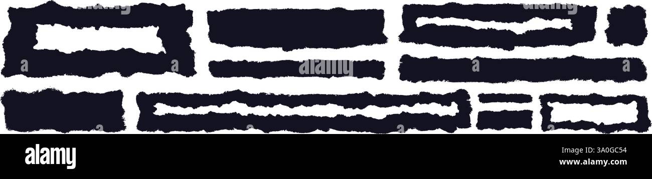 Abstract torn paper set. Frame of black ripped paper silhouette ...