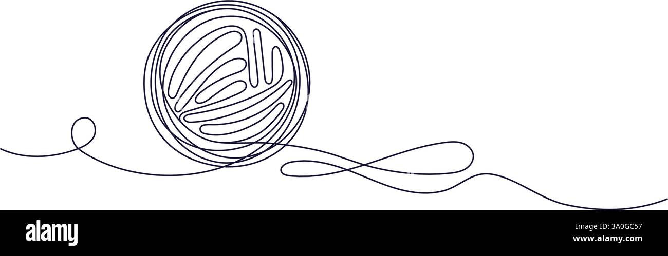 Ball of yarn continuous line sign. Round skein of knitting thread ...