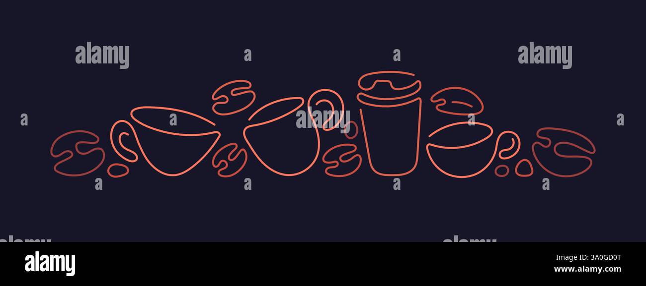 Coffee glass, mug, aroma beans in minimal line design. Vector sketch ...