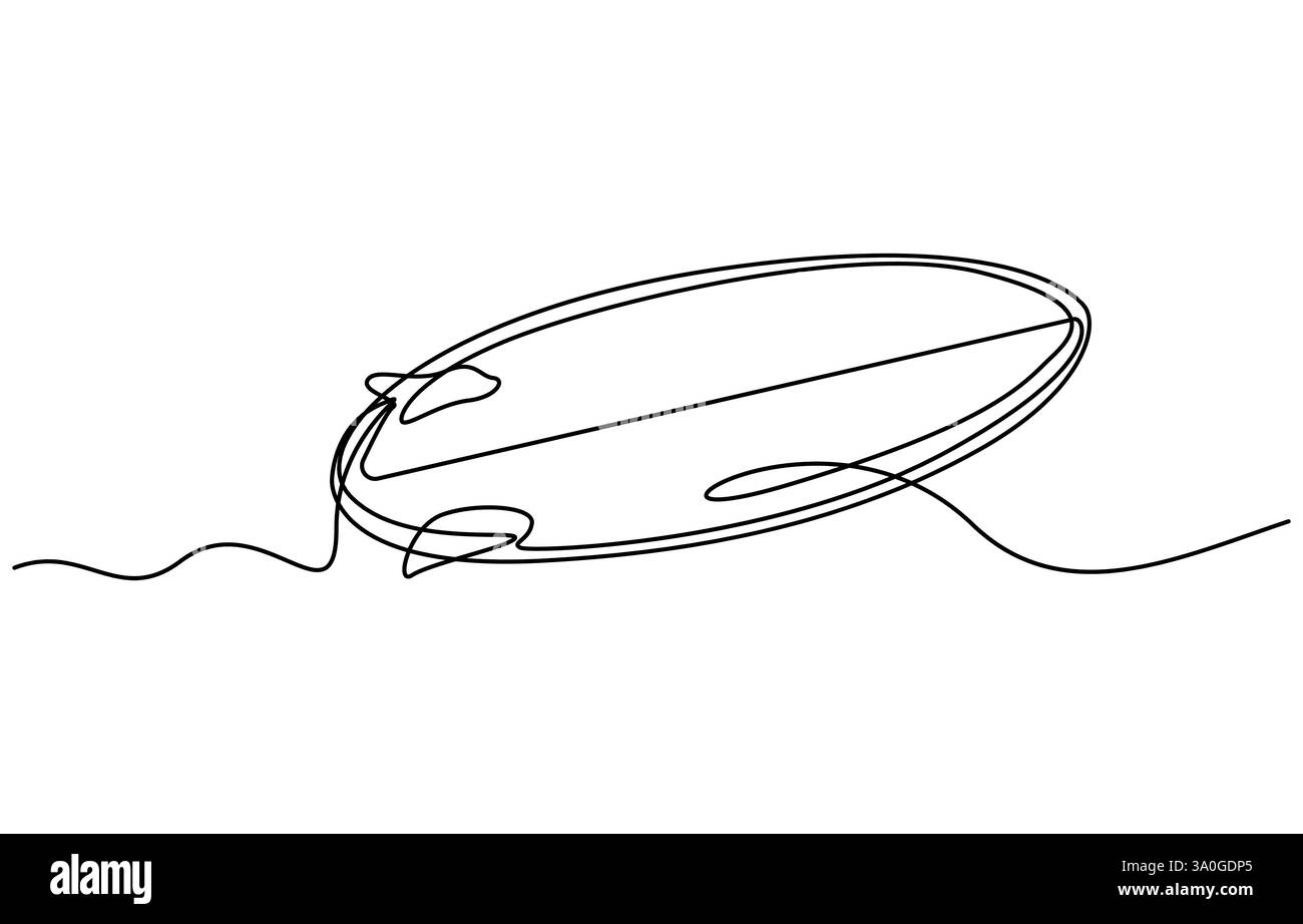 Single one line drawing Surfboard, surfer standing on beach holding ...