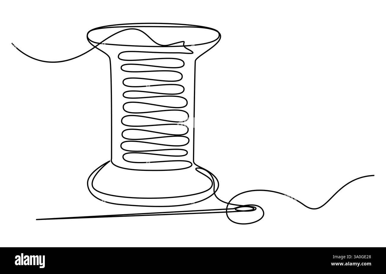 Single one line drawing Needle spool of thread button Design for sewing ...