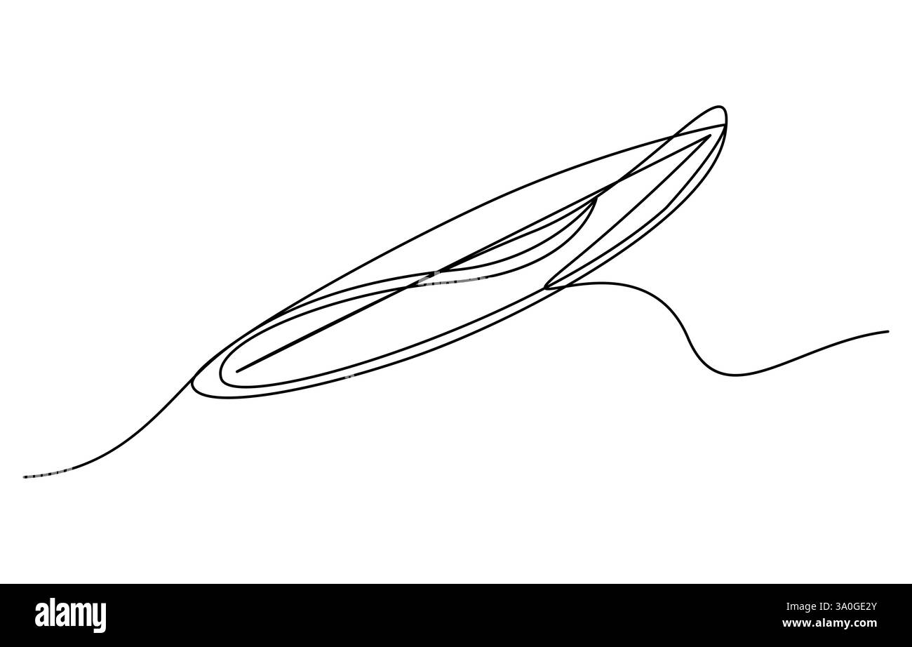 Single one line drawing Surfboard, surfer standing on beach holding ...