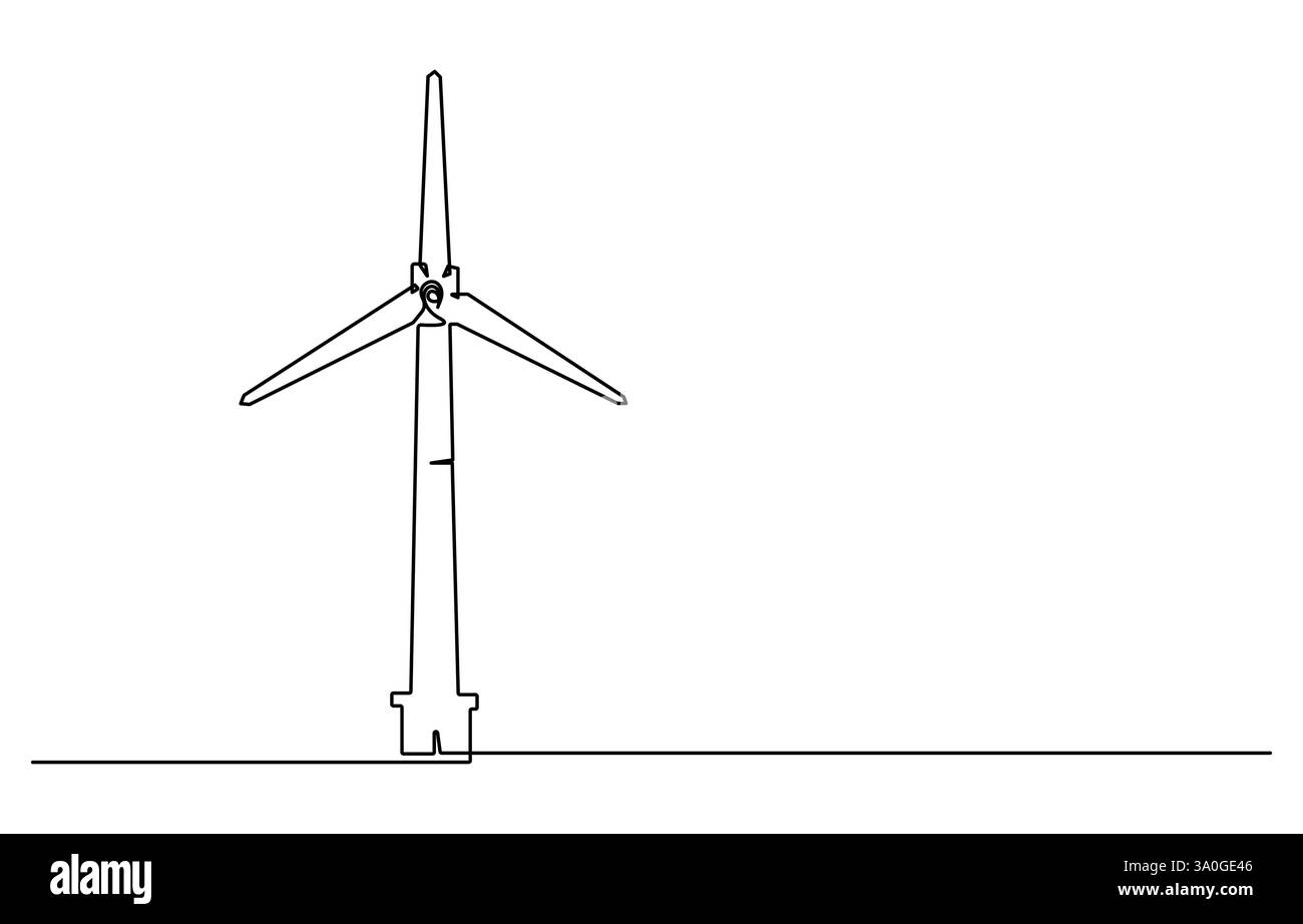 Continuous one line drawing of wind turbine. One line drawing ...