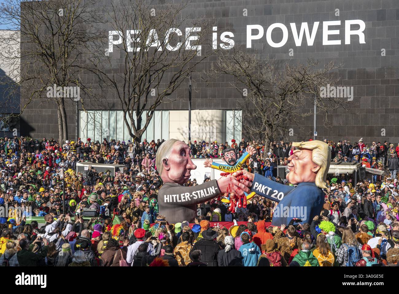 Rose Monday parade in Duesseldorf, themed float by float builder Jacques Tilly, Putin and Trump ...