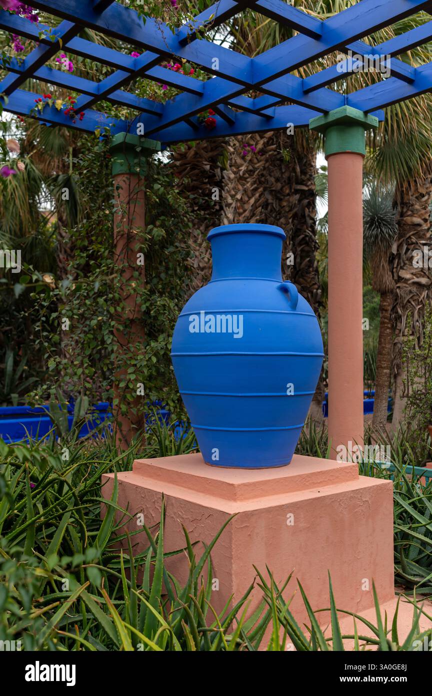 Marrakech, Morocco - February 18, 2025: A striking blue pot is ...