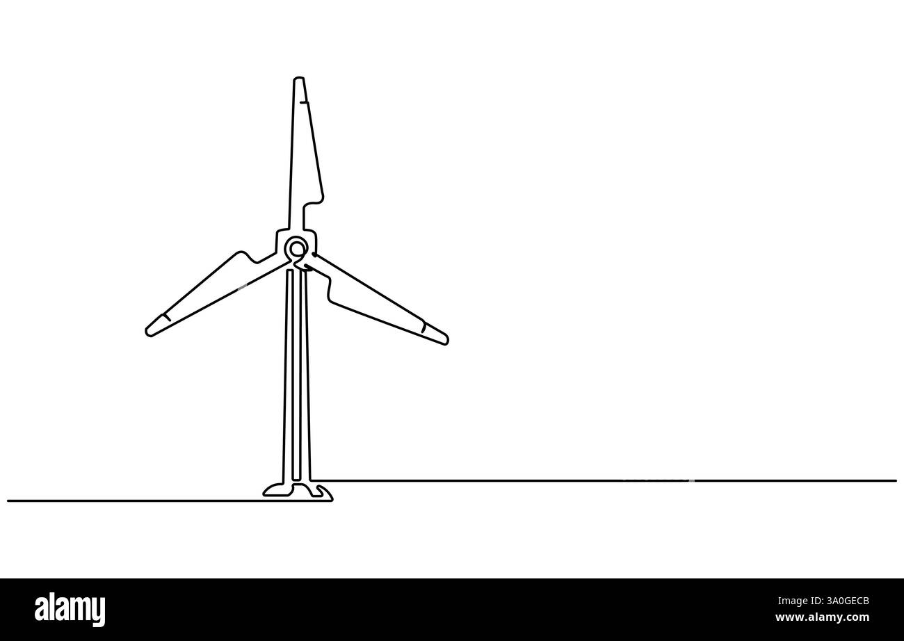 Continuous one line drawing of wind turbine. One line drawing ...