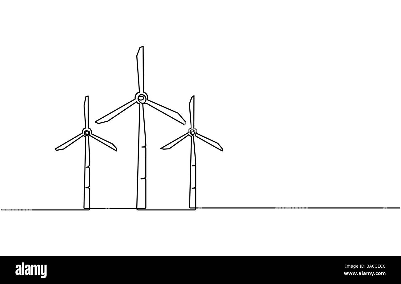 Continuous one line drawing of wind turbine. One line drawing ...