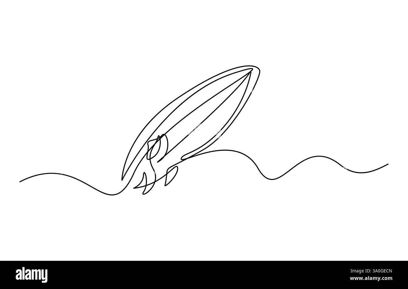Single one line drawing Surfboard, surfer standing on beach holding ...