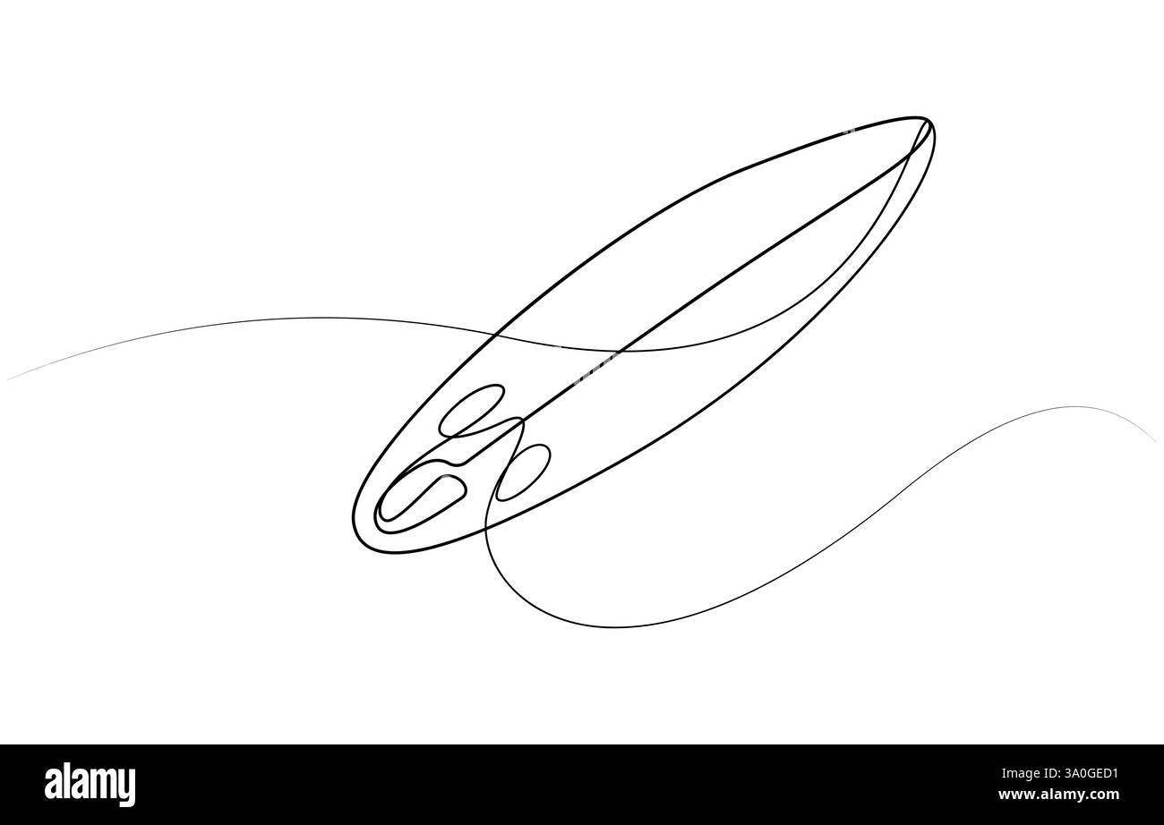 Single one line drawing Surfboard, surfer standing on beach holding ...