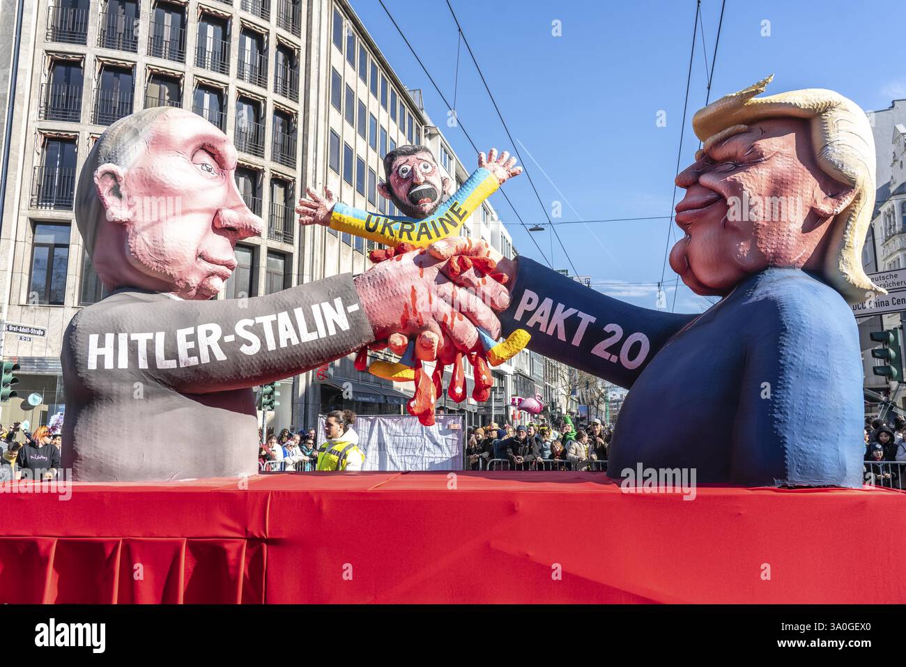 Rose Monday parade in Duesseldorf, themed float by float builder Jacques Tilly, Putin and Trump ...