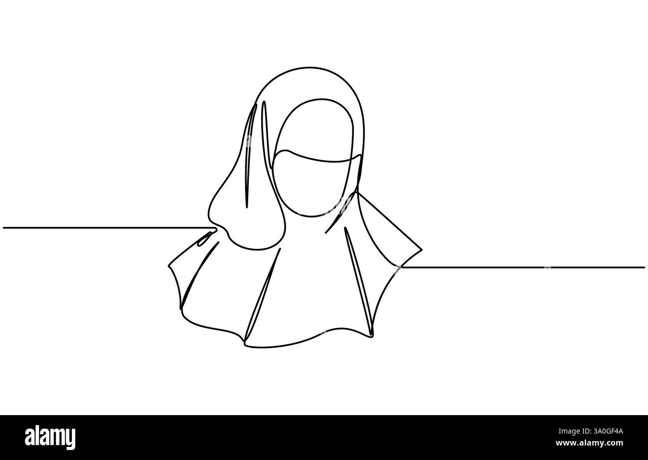 woman in hijab praying single line drawing vector, Continuous one line ...