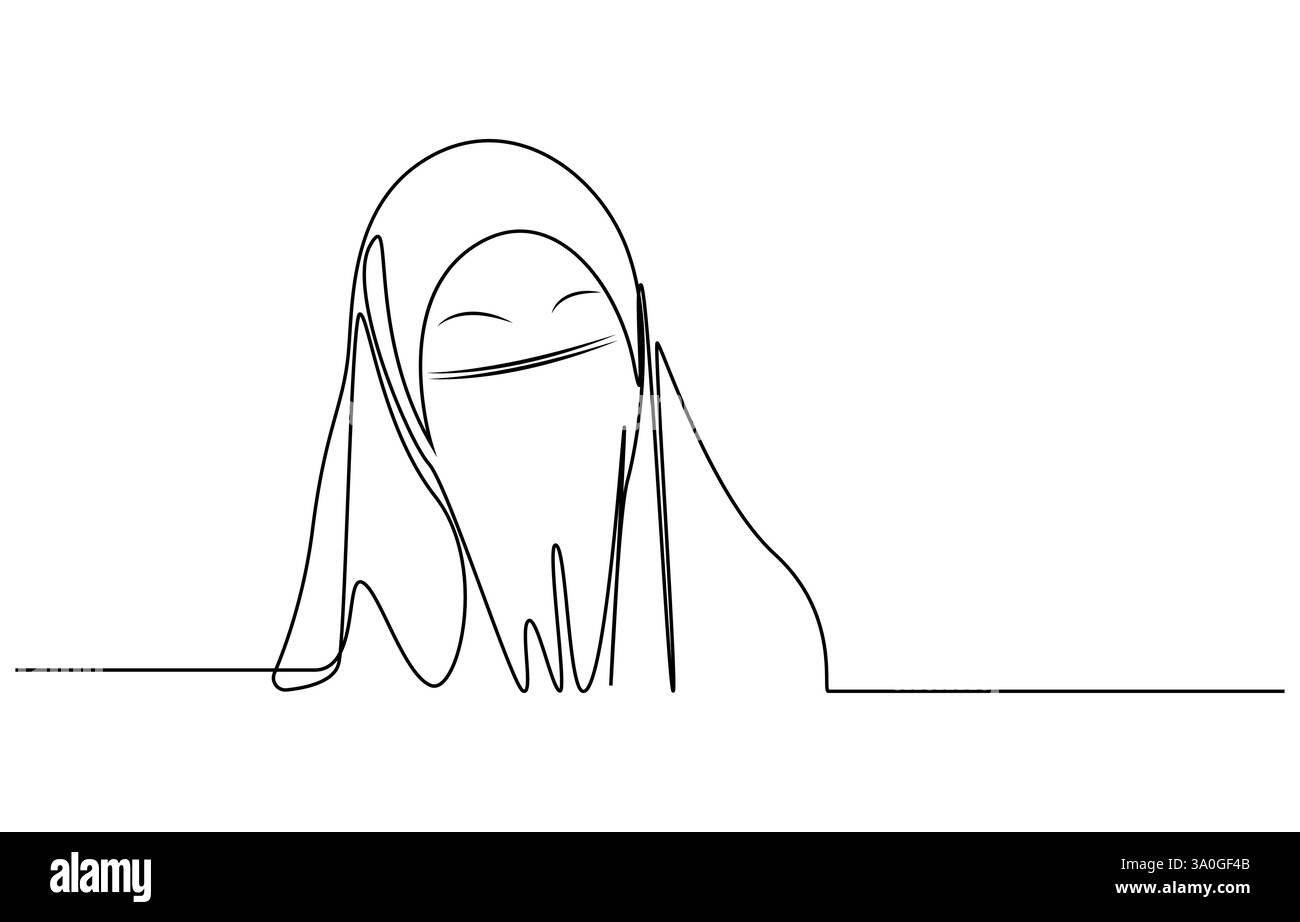 woman in hijab praying single line drawing vector, Continuous one line ...