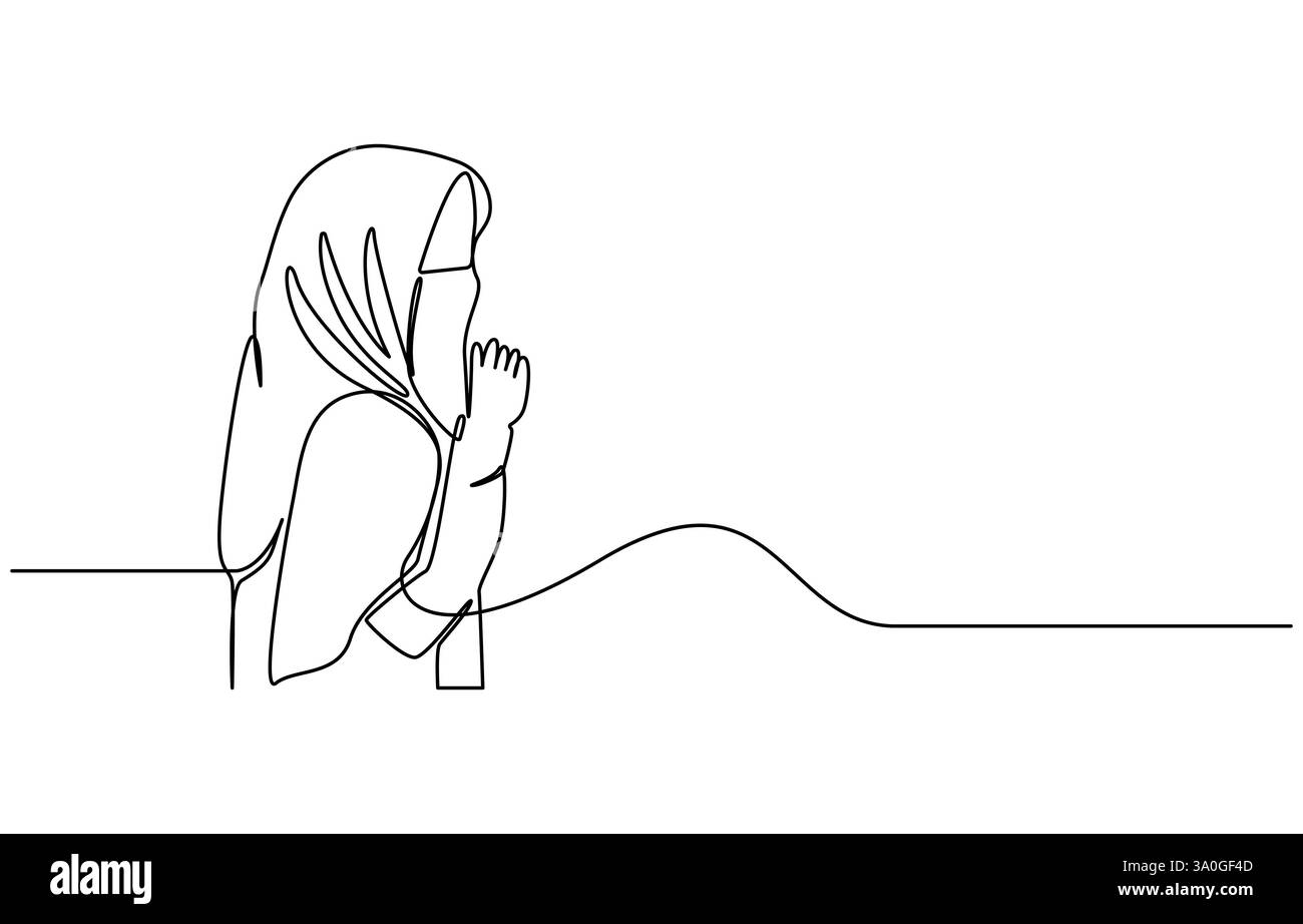woman in hijab praying single line drawing vector, Continuous one line ...