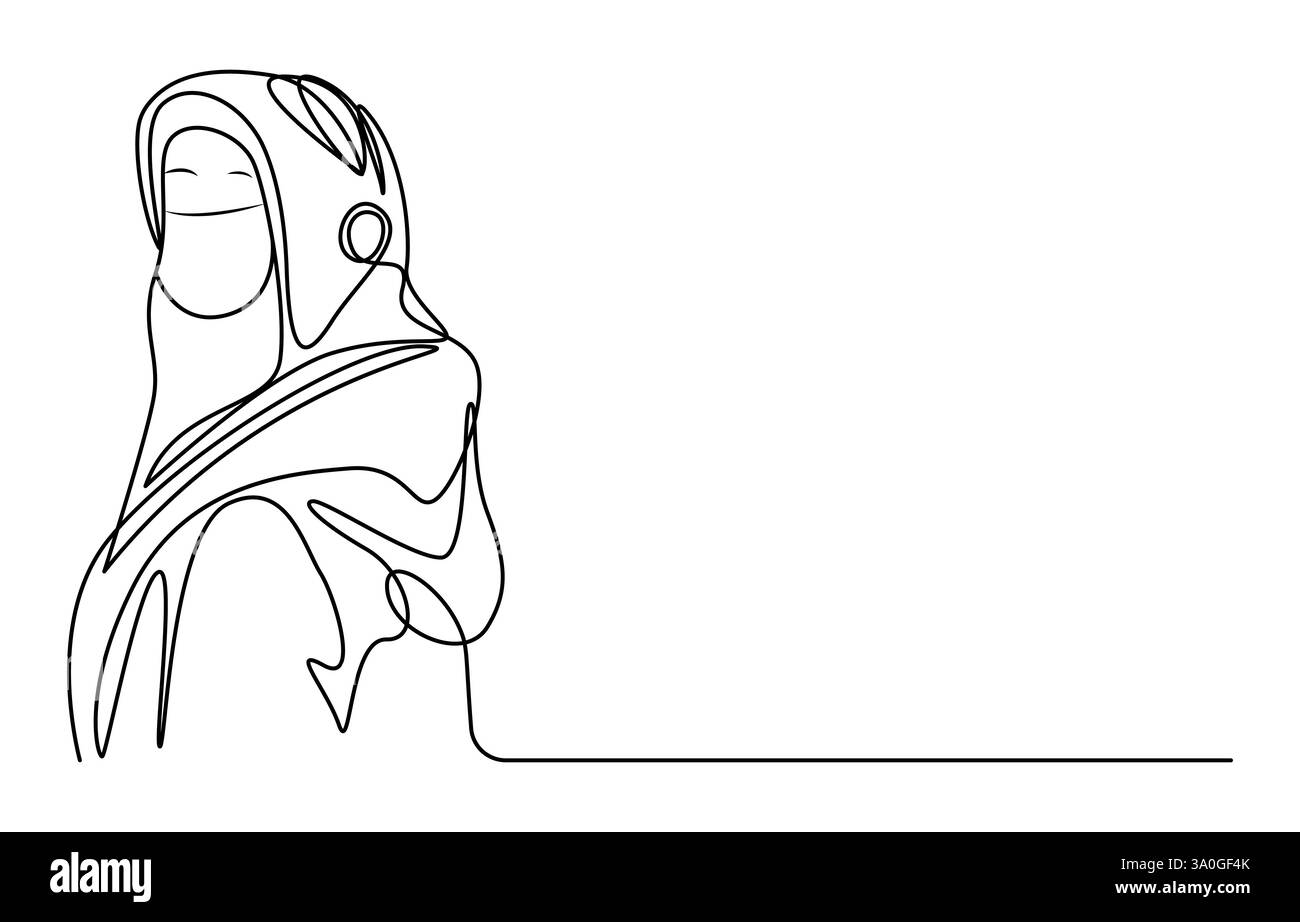 woman in hijab praying single line drawing vector, Continuous one line ...