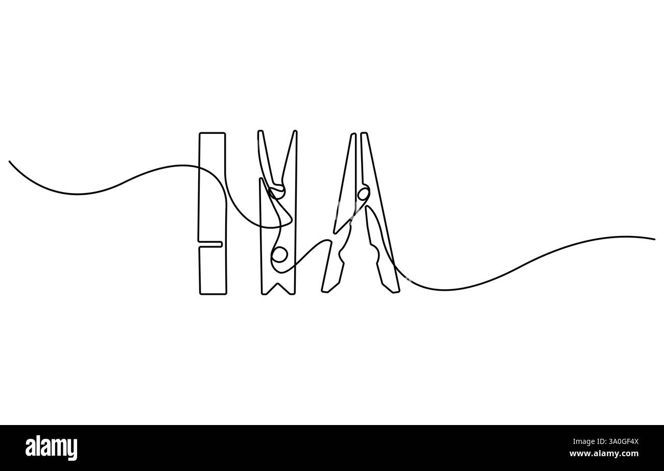 clothespin one continuous line art, Wooden clothespin in one continuous ...