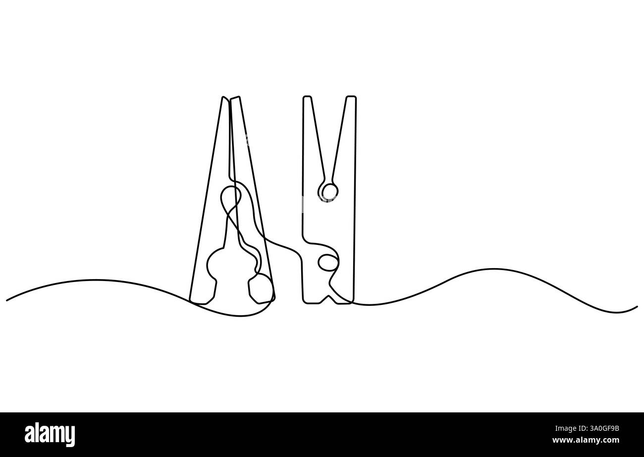 clothespin one continuous line art, Wooden clothespin in one continuous ...