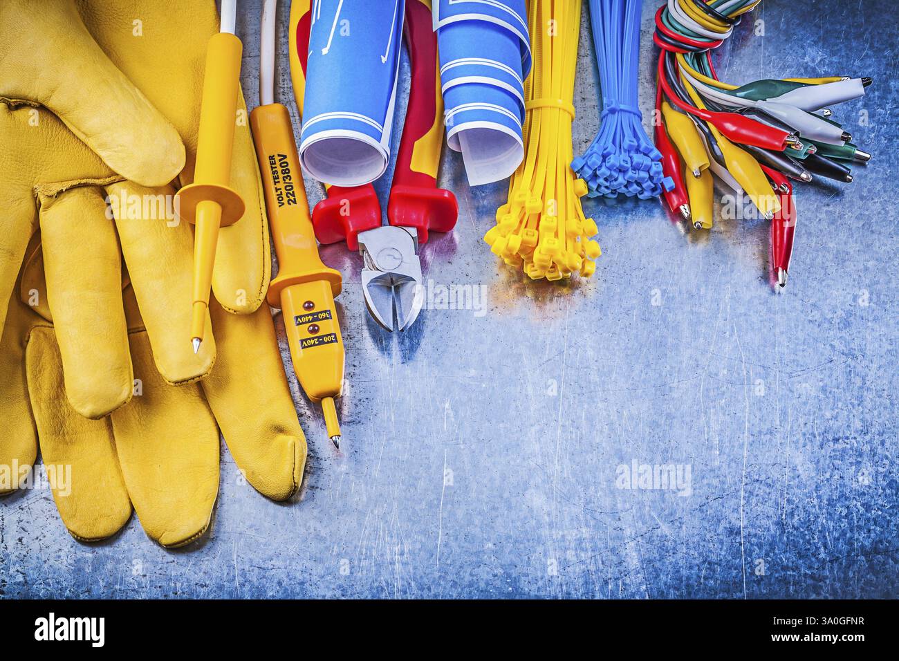 Composition of electrical objects on metallic background electricity ...