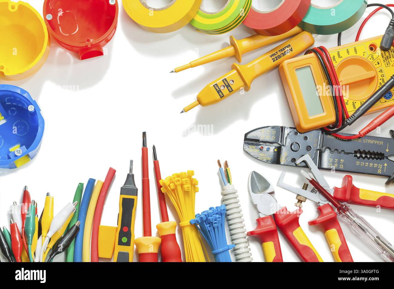 Big set of electric tools isolated on white background Stock Photo - Alamy