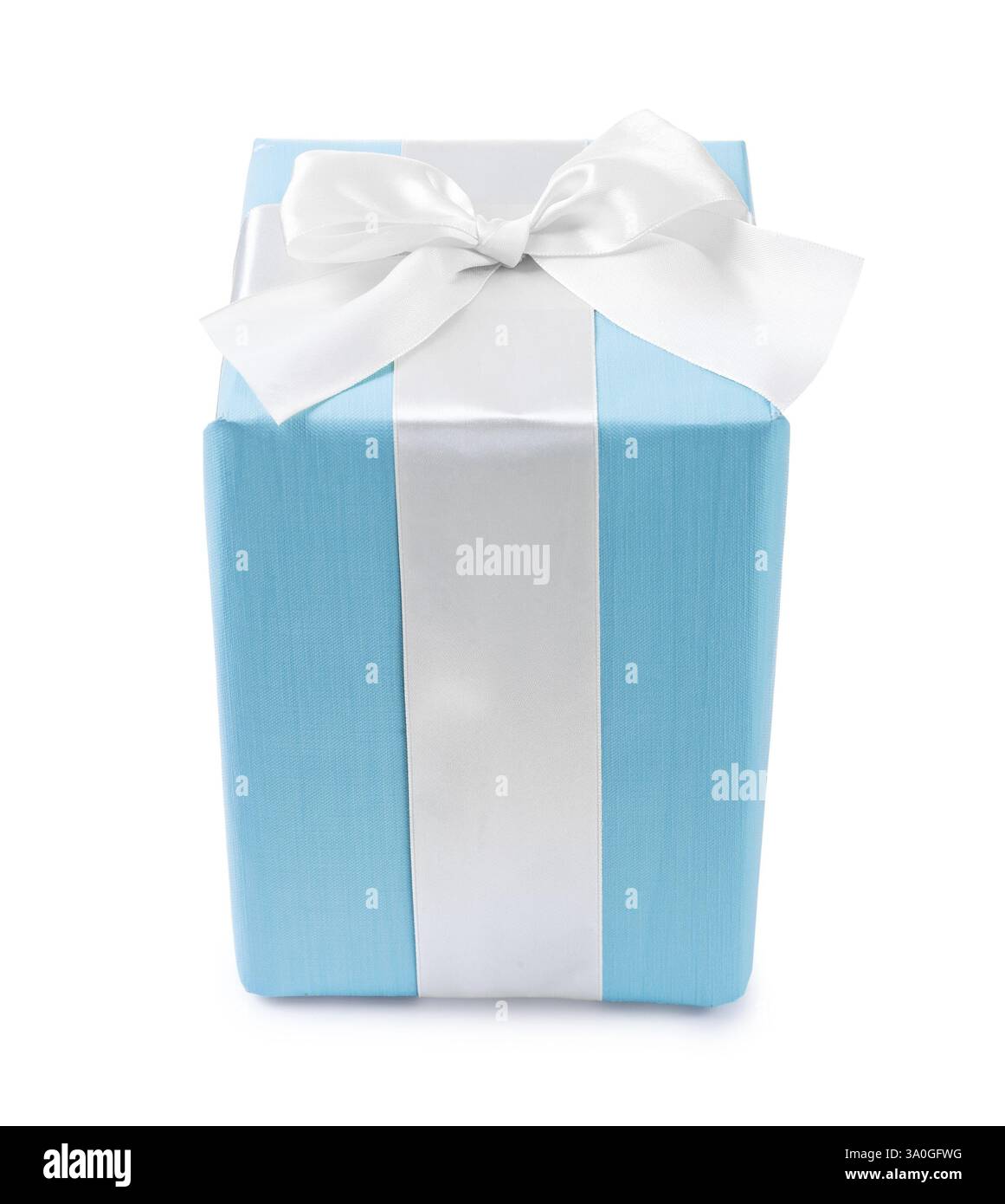Blue gift box with white bow isolated on white background Stock Photo ...