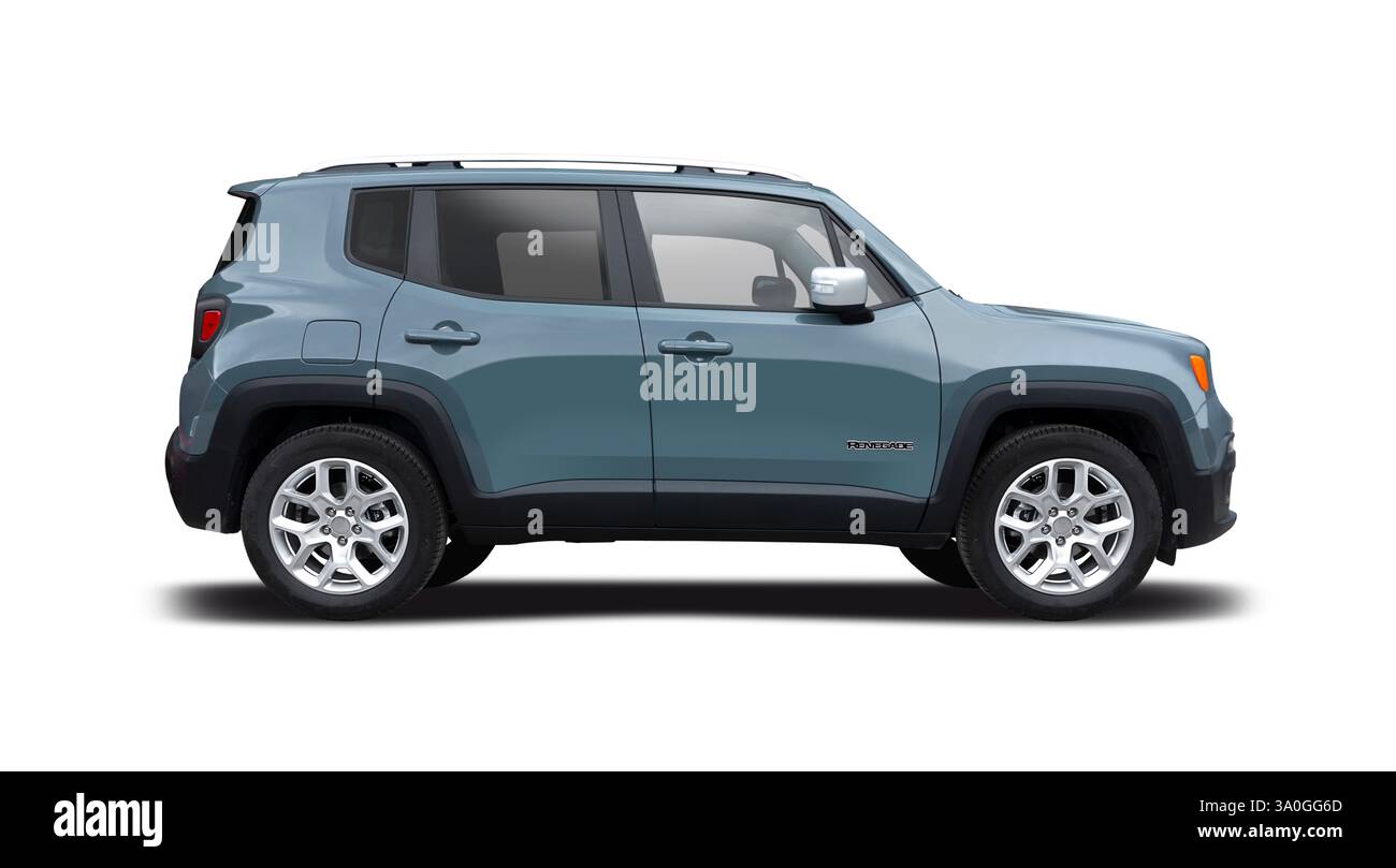 Jeep Renegade SUV car side view isolated on white background Stock ...