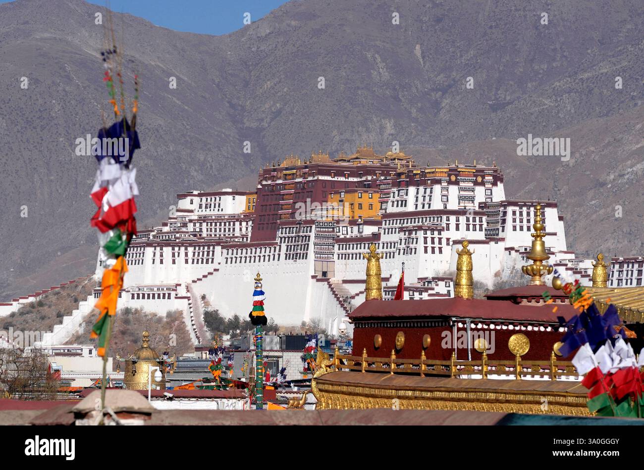 Lhasa,China.4th March 2025. New prayer flags are seen on Barkhor Street ...