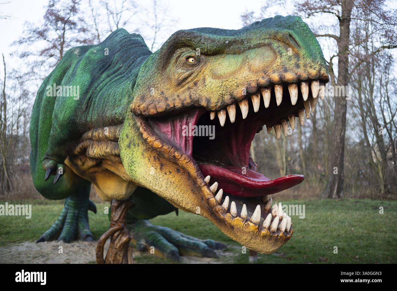 LUBIN, POLAND - DECEMBER 31, 2023 - Realistic model of dinosaur ...