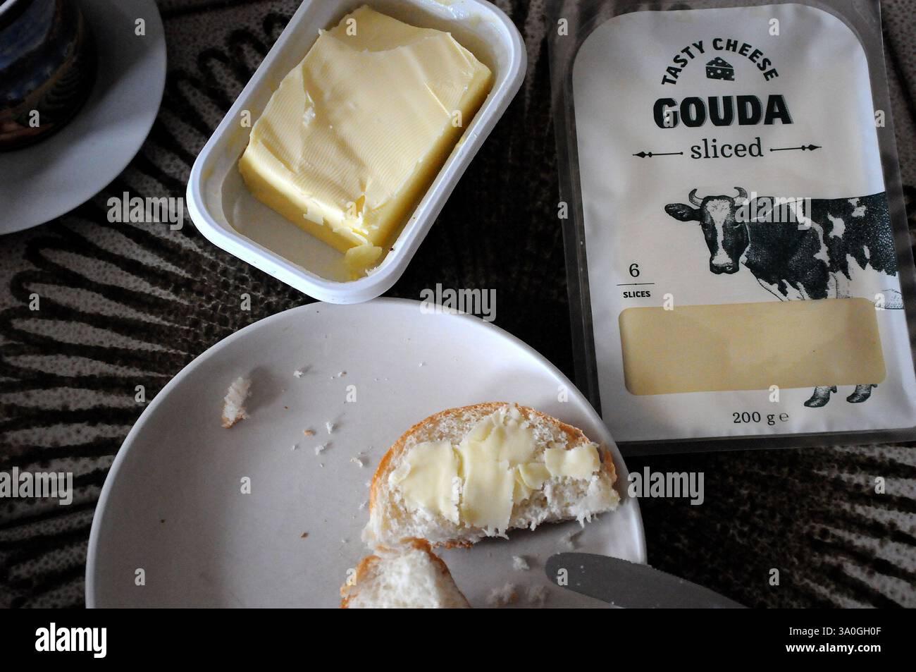 Copenhagen/ DenmarK/04 MARCH 2025/.Gouda tasty cheese sliced for ...