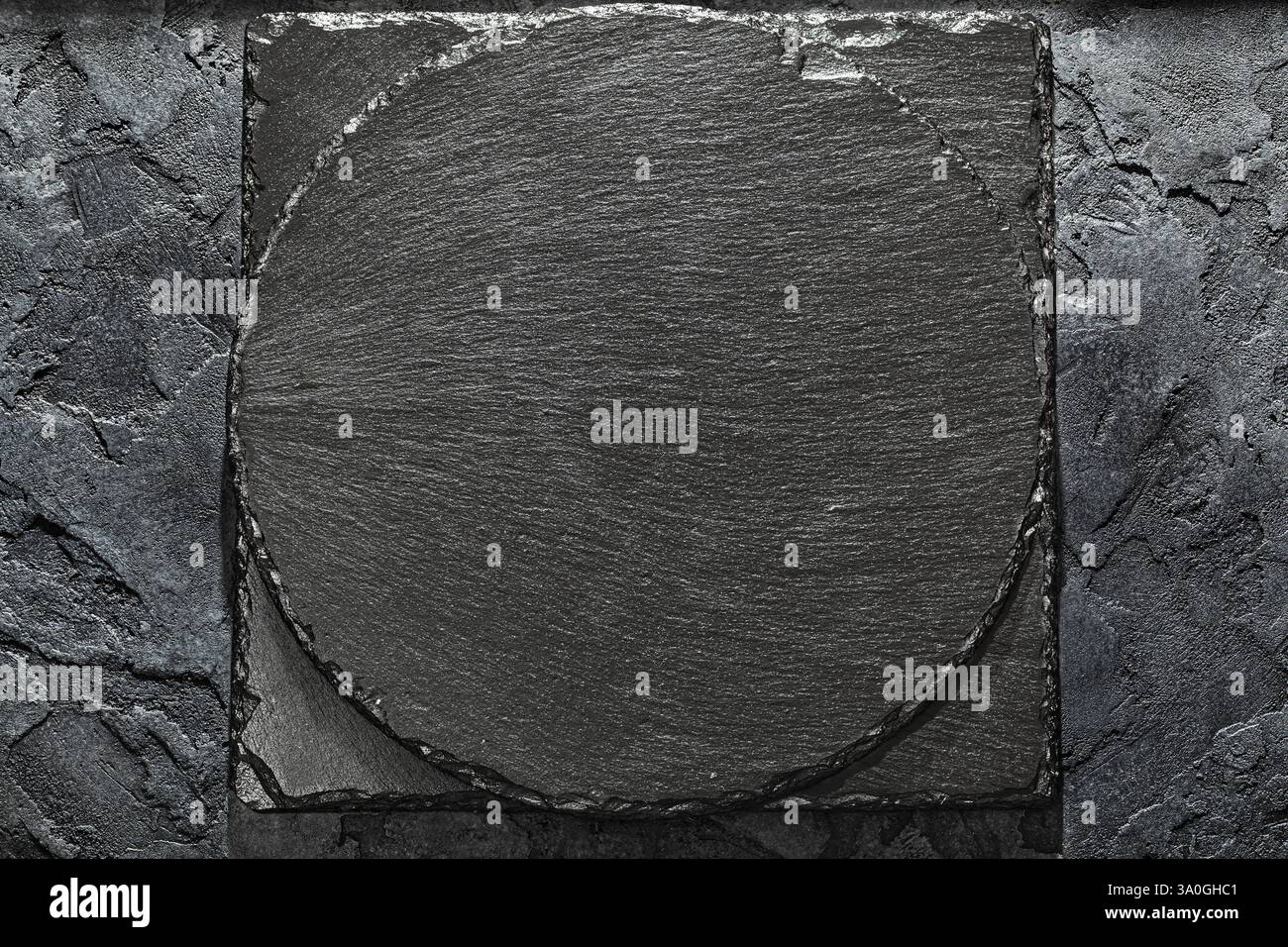 Black Slate Plate Round Shape On Square Mock Up For Suhi Bar Menu Stock ...