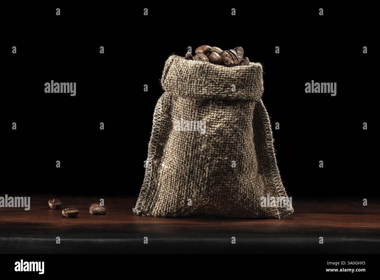 Classic Jute Bag Coffee Beans Standing On Wood Board Isolated Stock ...