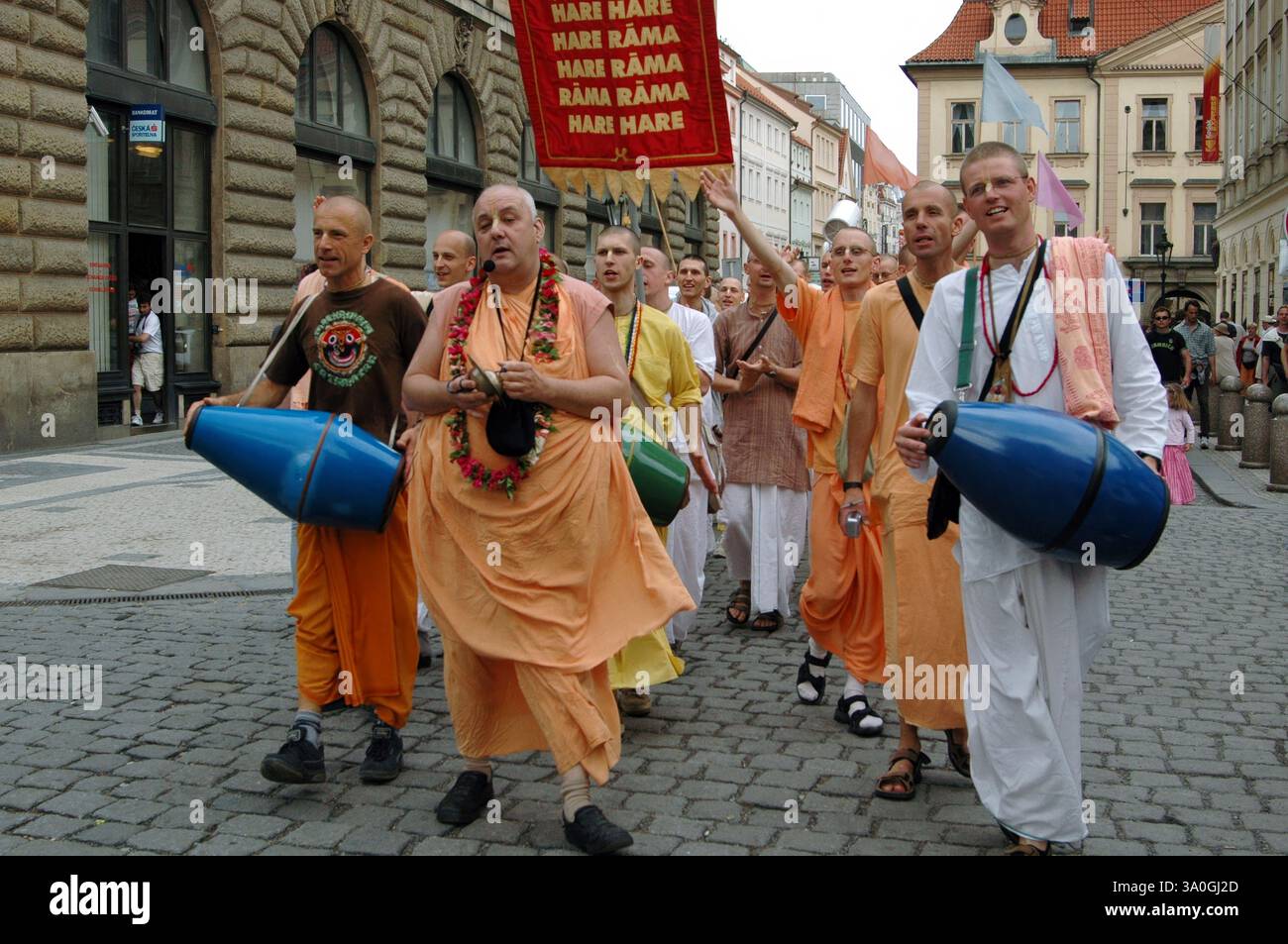 Street chanting of Hare Krishna by Harinamas in Prague Czech republic ...