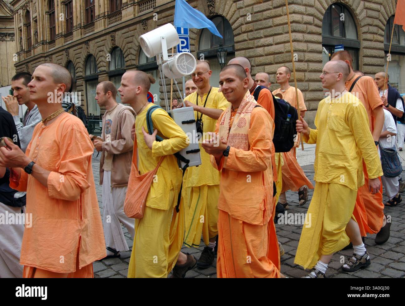 Street chanting of Hare Krishna by Harinamas in Prague Czech republic ...