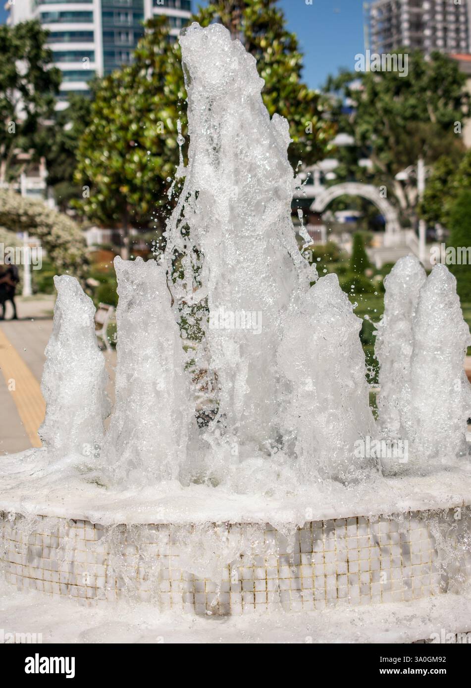 The fountains gushing sparkling water in a pool in a park Stock Photo ...