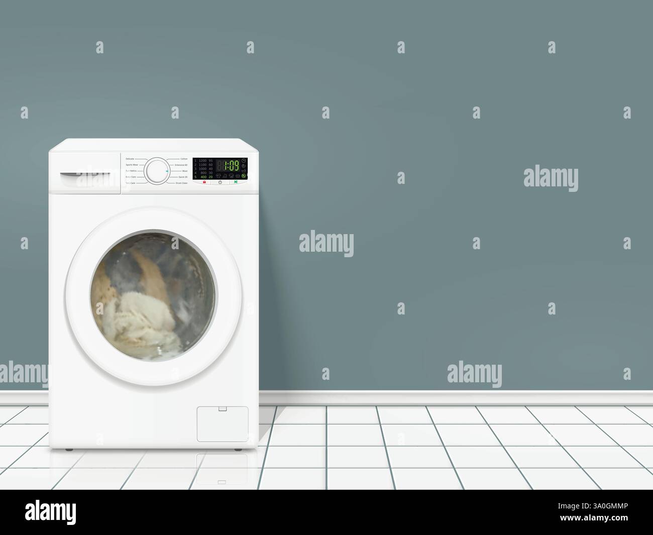 Modern washing machine in empty laundry room. Vector illustration Stock ...