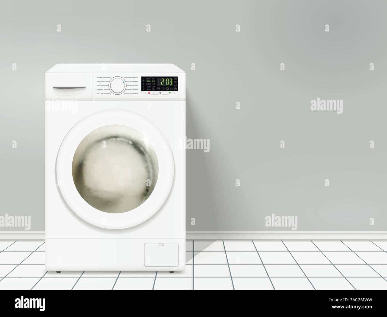 Modern washing machine in empty laundry room. Vector illustration Stock ...
