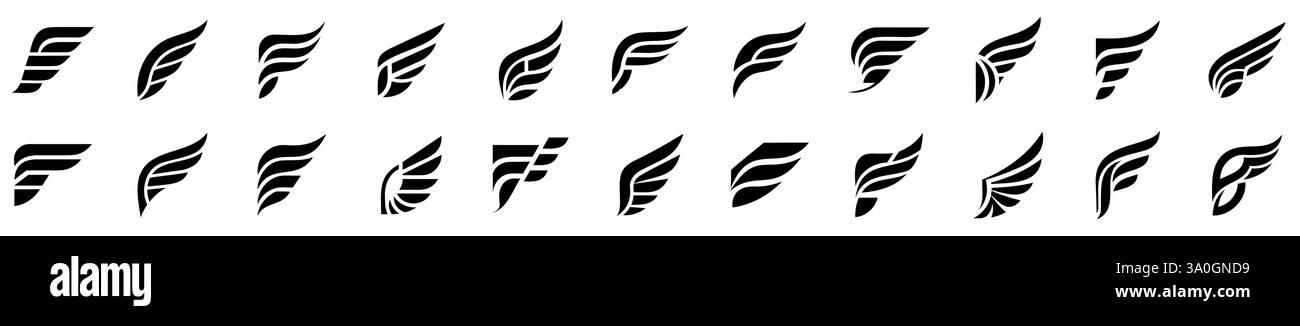 Wings icon. Set of black wings icons. Wings symbol. Vector illustration ...
